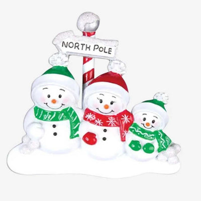 North Pole Snowman Family of 3 Table Top Decor | Personalized Free ...