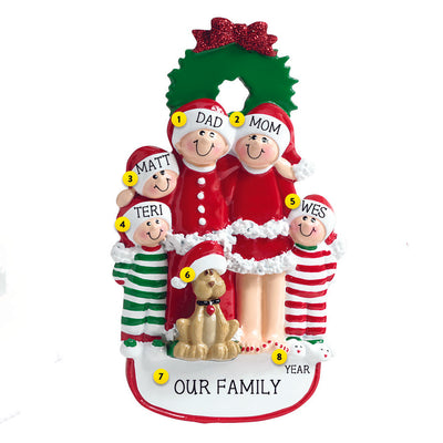 Christmas Family of 5 with Dog Ornament | Personalized Free ...